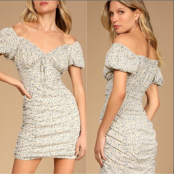 Lulus | Dresses | Lulus Floral Print Ruched Mini Dress | Poshmark